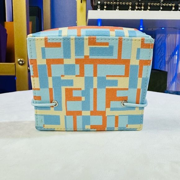 Fendi | Bags | Fendi Ff Logo Blue Orange Fun Jewelry Trinket Box Pouch ...